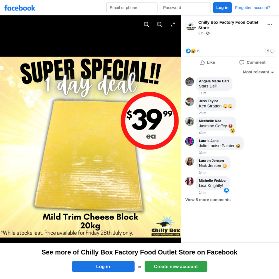 20kg Mild Trim Cheese Block $39.99 (23 Available) @ Chilly Box Factory ...