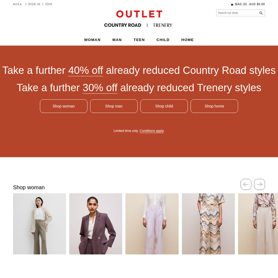 Extra 40% off Country Road, Extra 30% off Trenery + $9.95 Shipping ...