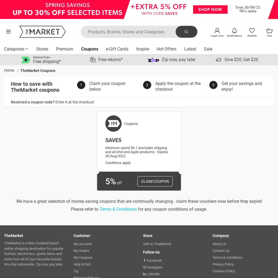 $5.00 off Minimum $5.01 Spend (One Use Per Account) @ The Market ...