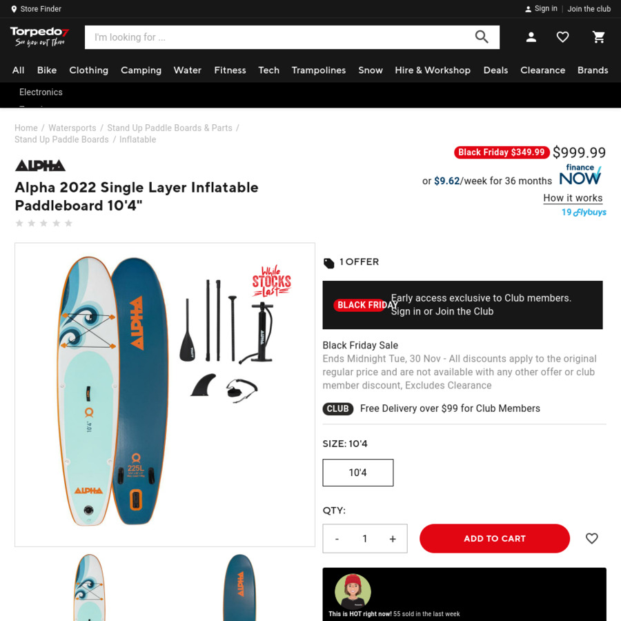 Alpha 2022 Single Layer Inflatable 10'4" Stand Up Paddle Board (SUP ...