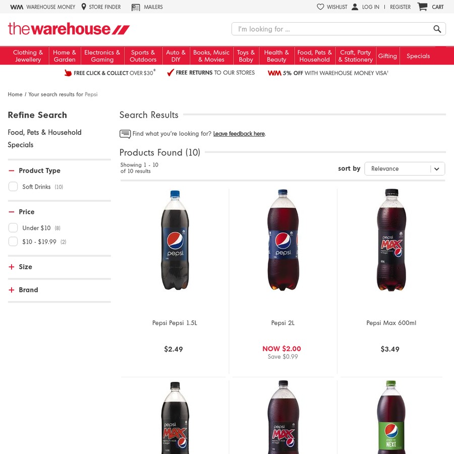 Pepsi 2l Range $2, Pepsi 355ml 6pk Range $2.95 @ The Warehouse ...