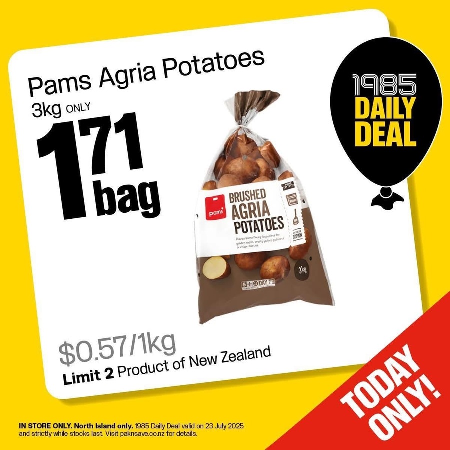 Pams 3kg Agria Potatoes $1.71 (Instore Only, Ends 23/7) @ PAK'n SAVE ...