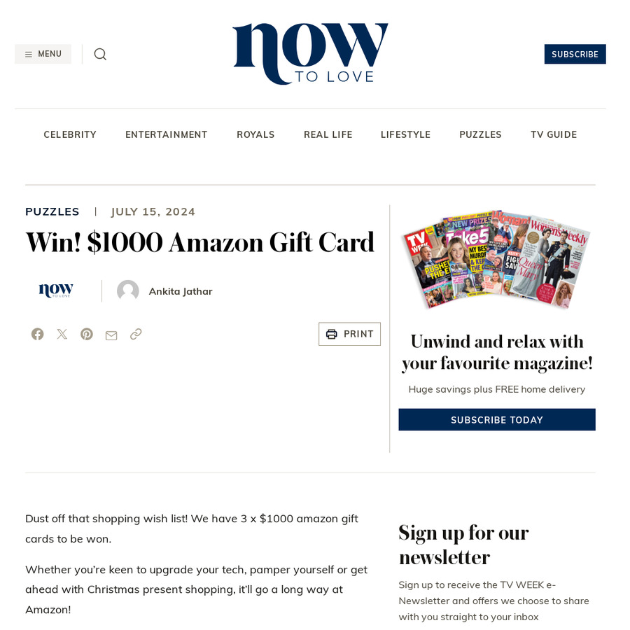 Win 1 of 3 $1,000 Amazon Vouchers from Now to Love - ChoiceCheapies ...