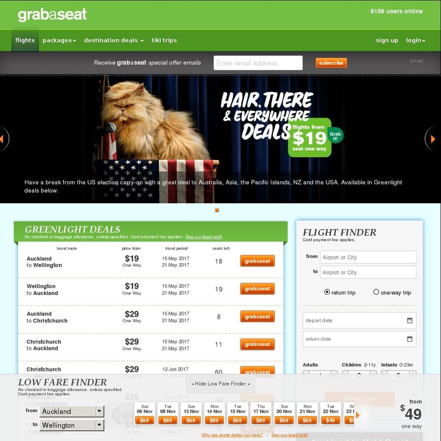 Grabaseat 'Hair, There & Everywhere' Sale: AKL - WLG, AKL - PMR $38 ...