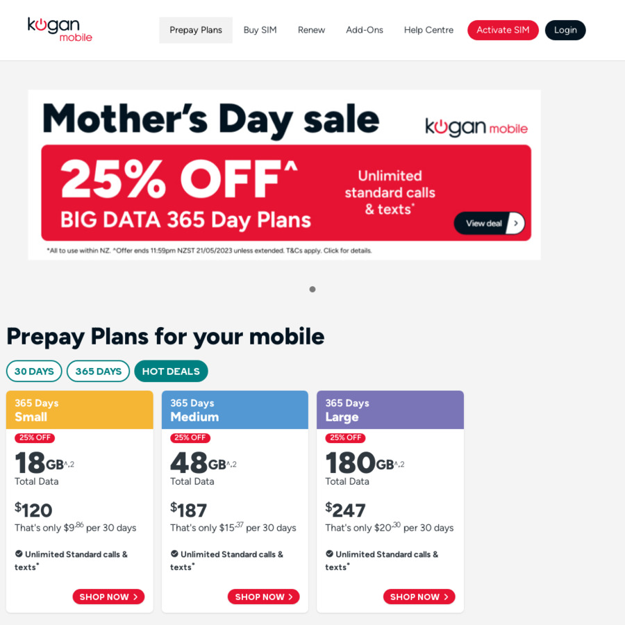 25% off Kogan Mobile 365 Day SIM Plans (Small $120, Medium $187, Large $247) @ Kogan Mobile ...