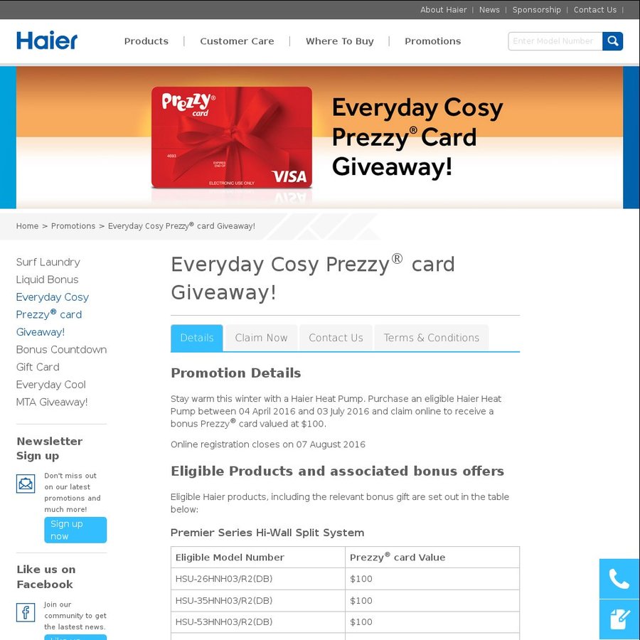 $100 Prezzy Card When You Buy Selected Haier Heatpumps - ChoiceCheapies