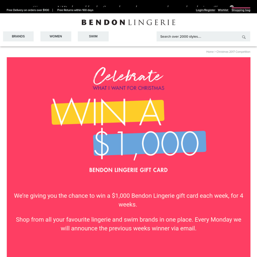 Win 1 of 4 Bendon Lingerie Gift Cards Worth $1,000 Each (Weekly Draws ...