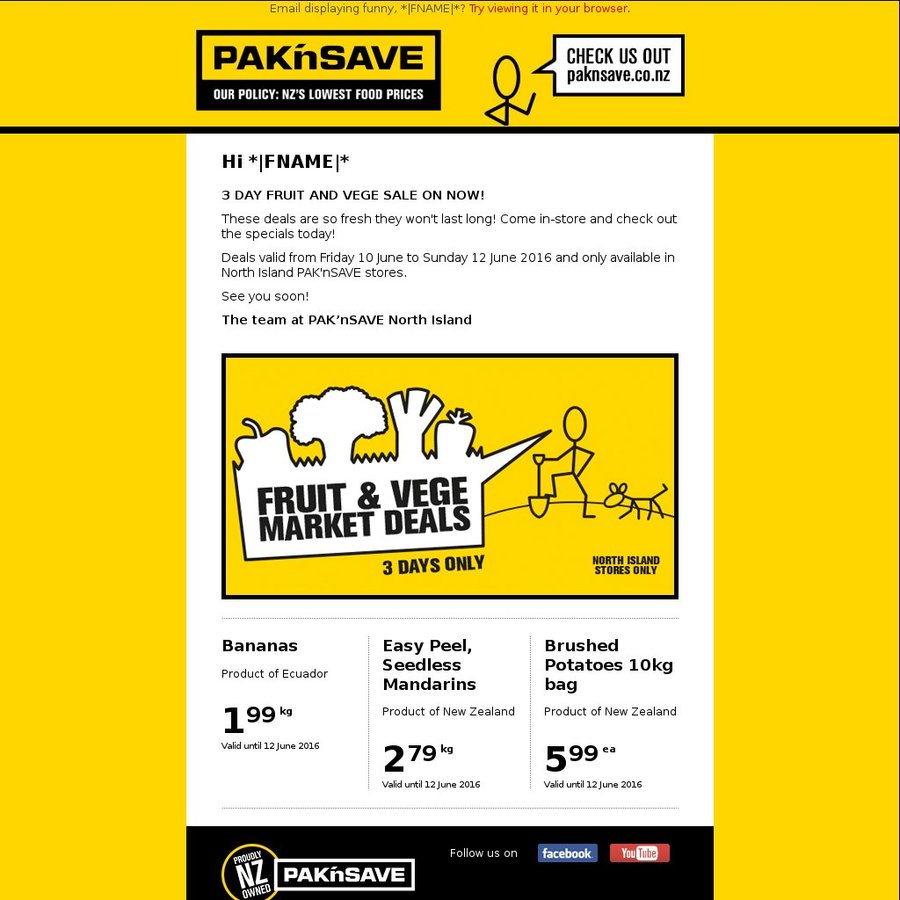 PAK'nSAVE Fruit and Vege Market Deals: Bananas $1.99/kg, Brushed ...