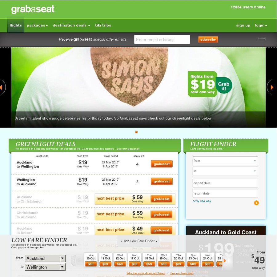 Grabaseat Simon Says Sale: AKL - WLG, AKL - NPE, CHC - DUD $38 Return ...