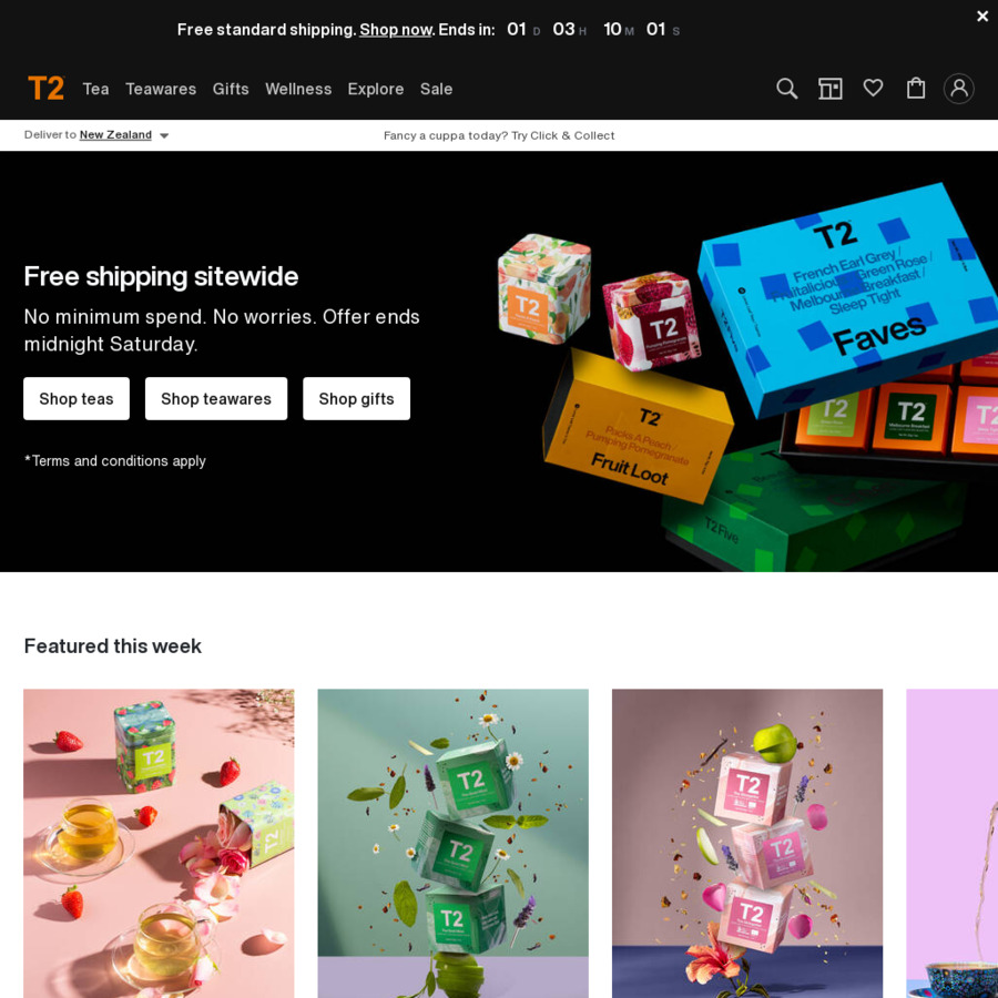 Free NZ Standard Shipping @ T2 Tea - ChoiceCheapies