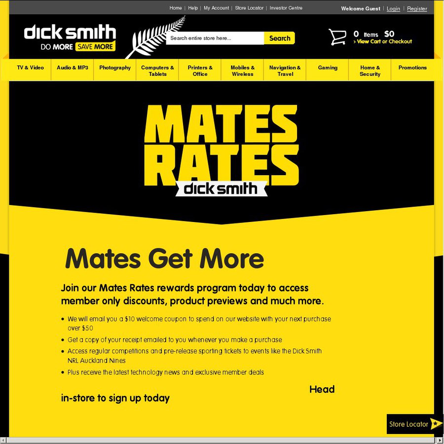 FREE $10 Dick Smith Coupon for Signing up to Mates Rates in-Store (Min ...