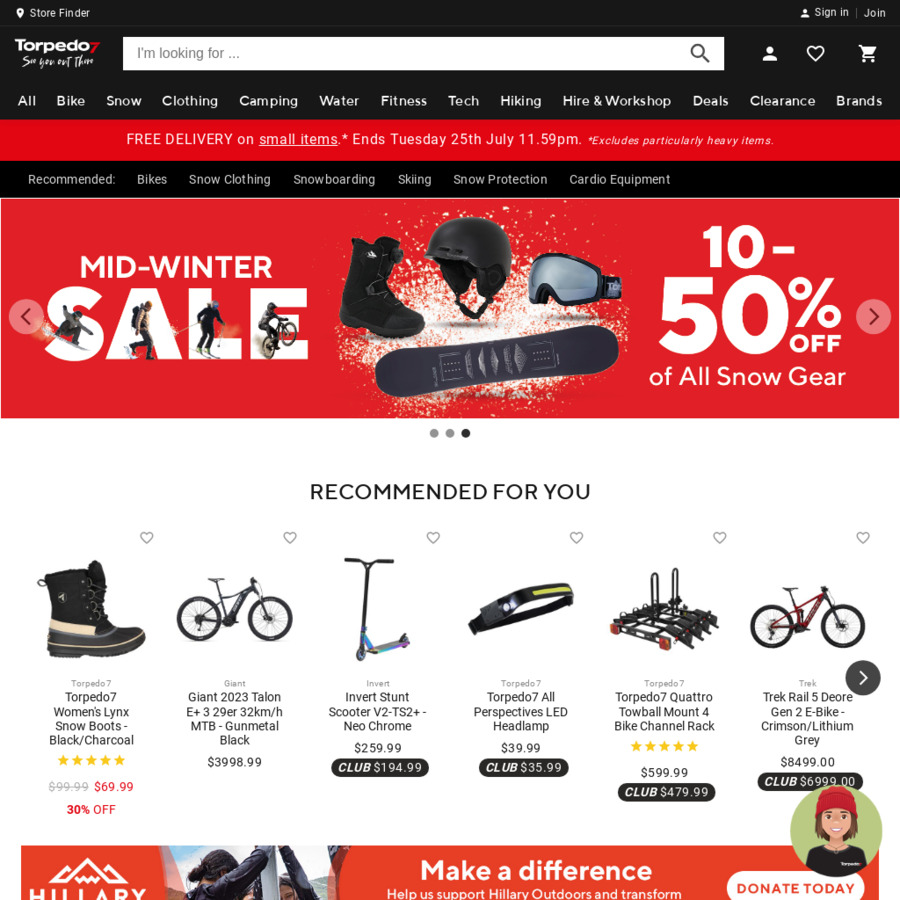 Free Shipping for All Standard Sized Items @ Torpedo7 - ChoiceCheapies