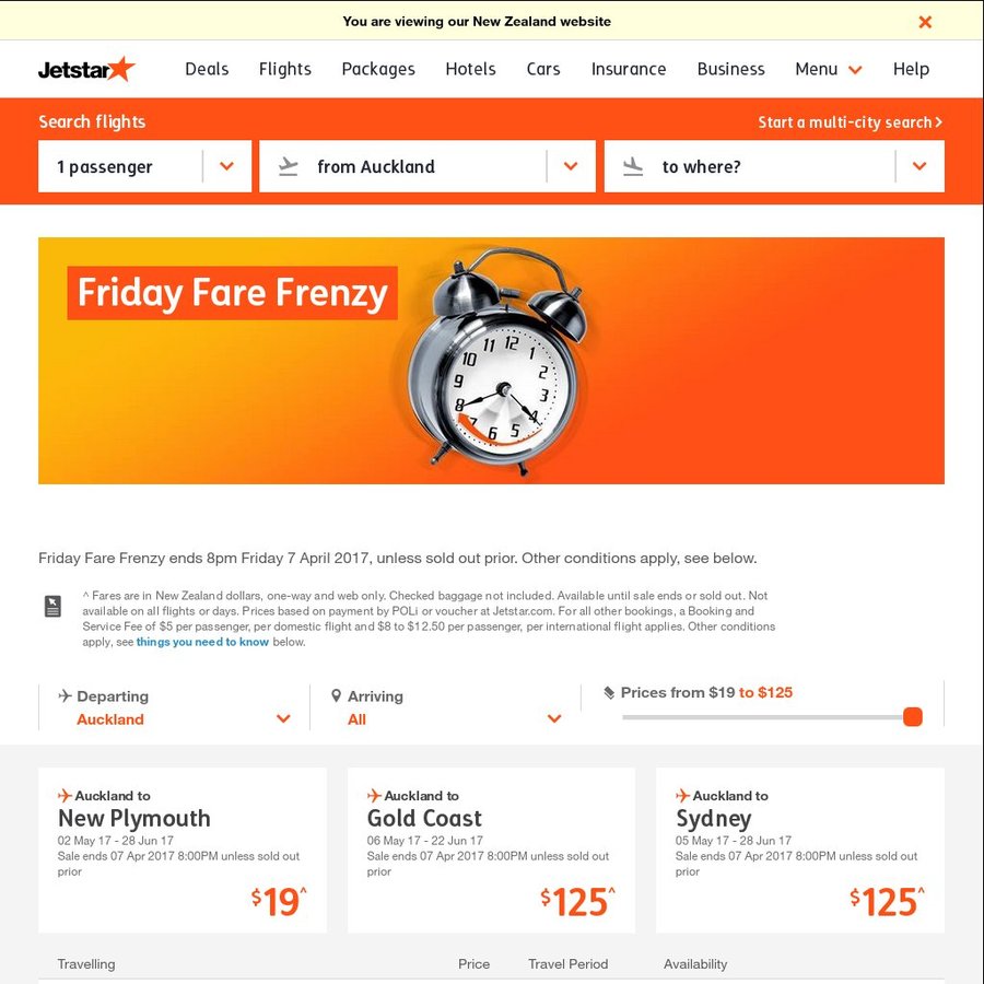 Jetstar Friday Fare Frenzy: AKL - WLG $58 Return, WLG - DUD $58 Return ...