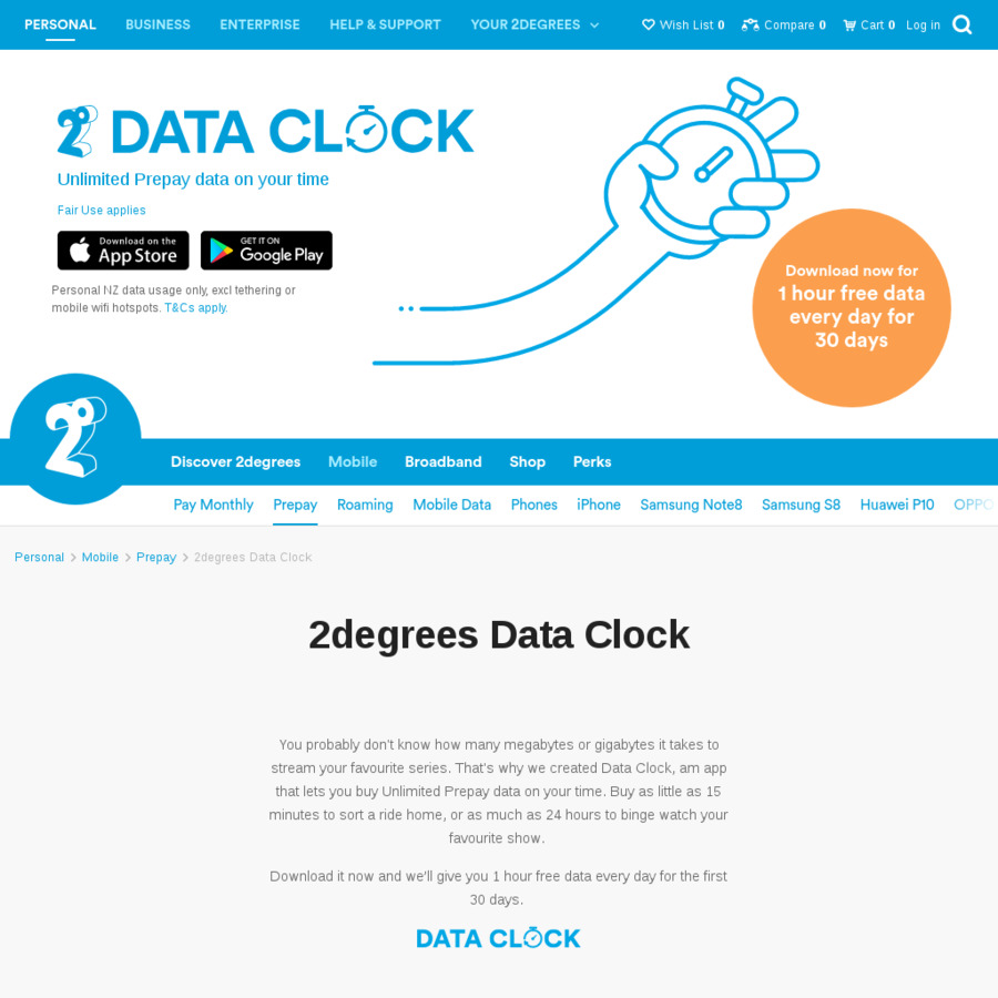 Unlimited Prepay Data 4 Days for $18. 2Degrees Data Clock App ...