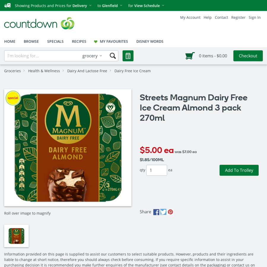 Streets Magnum Dairy Free Ice Cream Almond 3 Pack 270ml $5 (was $7 ...