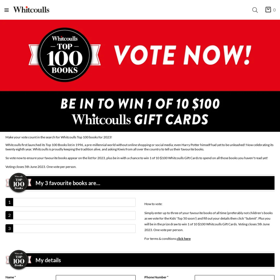 Vote for Your Favourite Books to be in to Win 1 of 10 $100 Whitcoulls ...