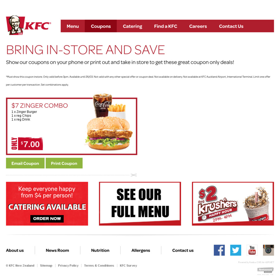 KFC Zinger Combo $7 - ChoiceCheapies