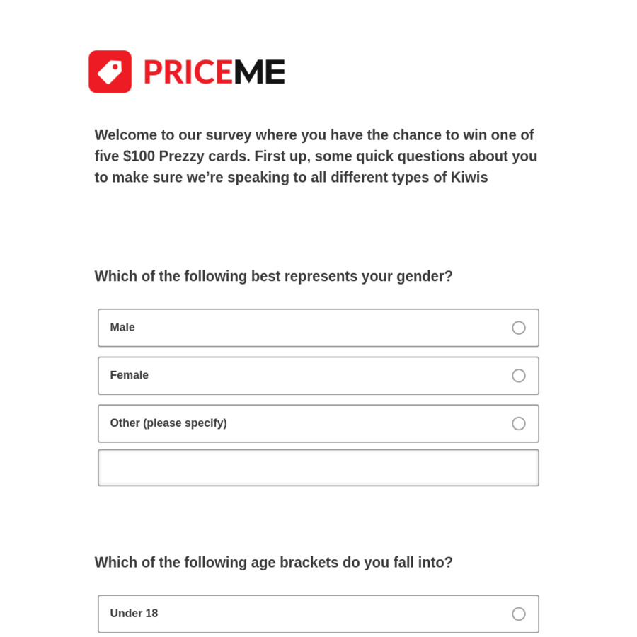 Complete the PriceMe Survey to be in to Win 1 of 5 $100 Prezzy Cards ...