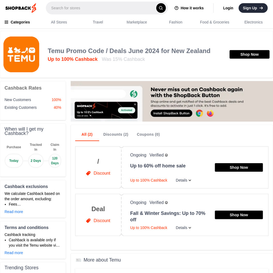TEMU: 100% Cashback for New Users, 40% Existing Users @ ShopBack NZ ...