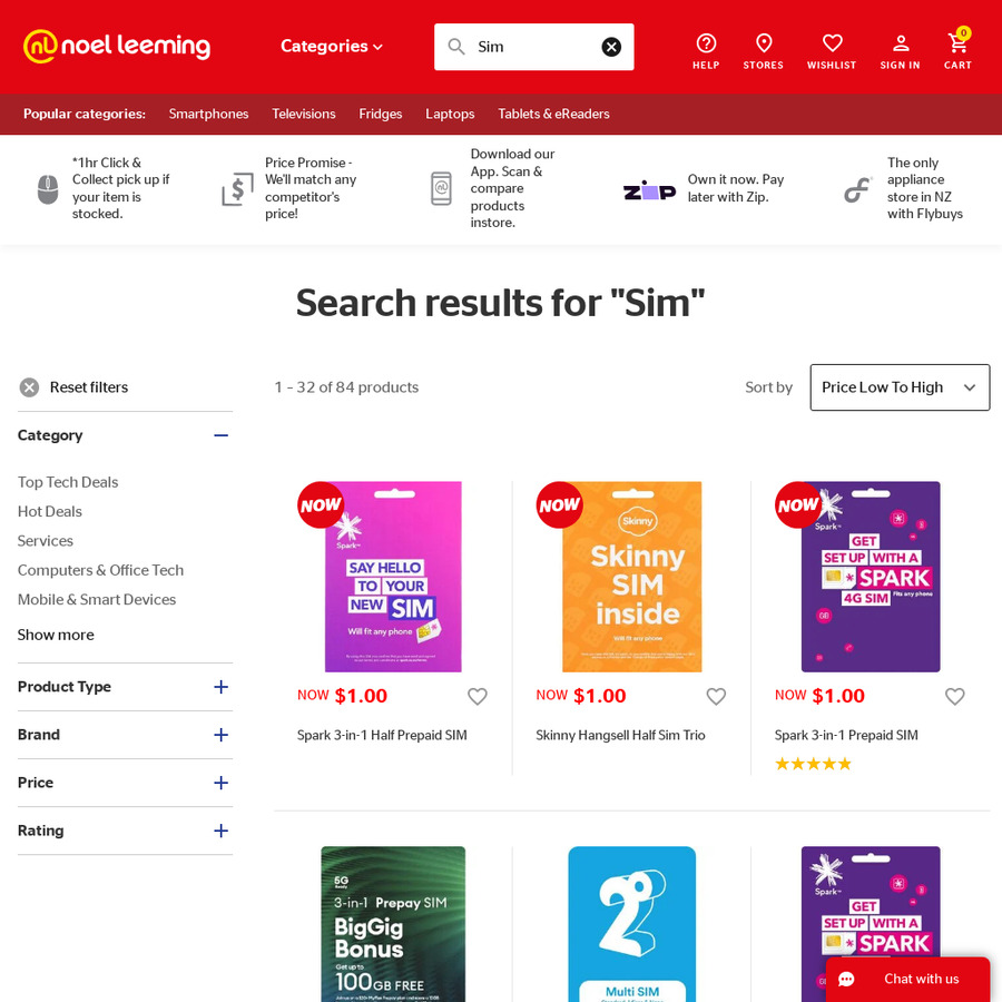 Skinny & Spark SIM Cards $1 ea. + Shipping ($0 C&C/ in-Store) @ Noel ...