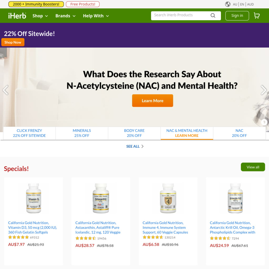 22% off Sitewide (Free Shipping with $60 Spend) @ iHerb - ChoiceCheapies
