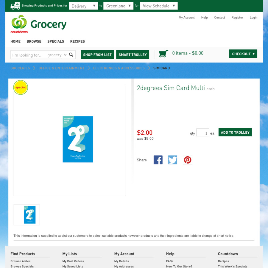 2degrees Sim Card Multi $2 @ Countdown - ChoiceCheapies