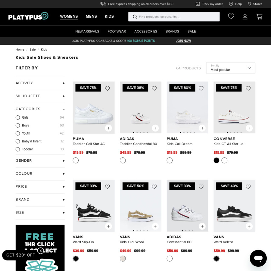 Kids' Shoes (Puma, Vans, Nike) from $19.99 + $15 Shipping @ Platypus ...