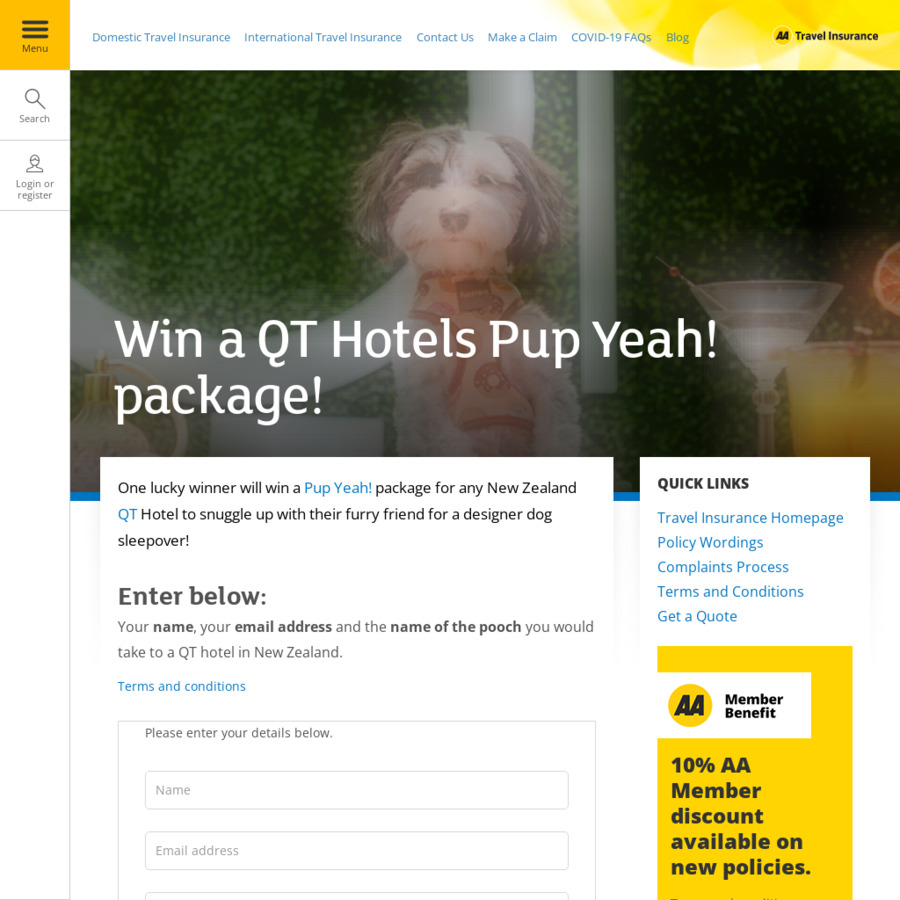 Win a QT Hotels Pup Yeah! package @ AA Insurance - ChoiceCheapies ...