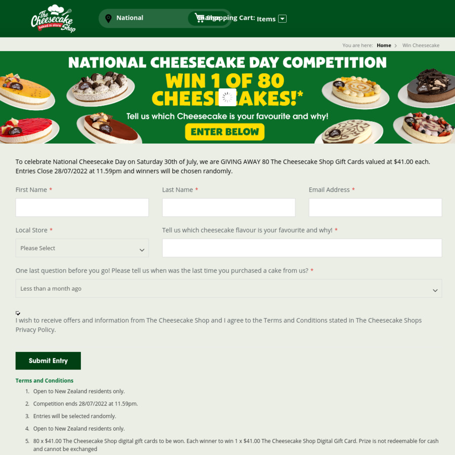 Win 1 of 80 $41 gift cards from The Cheesecake Shop - ChoiceCheapies ...
