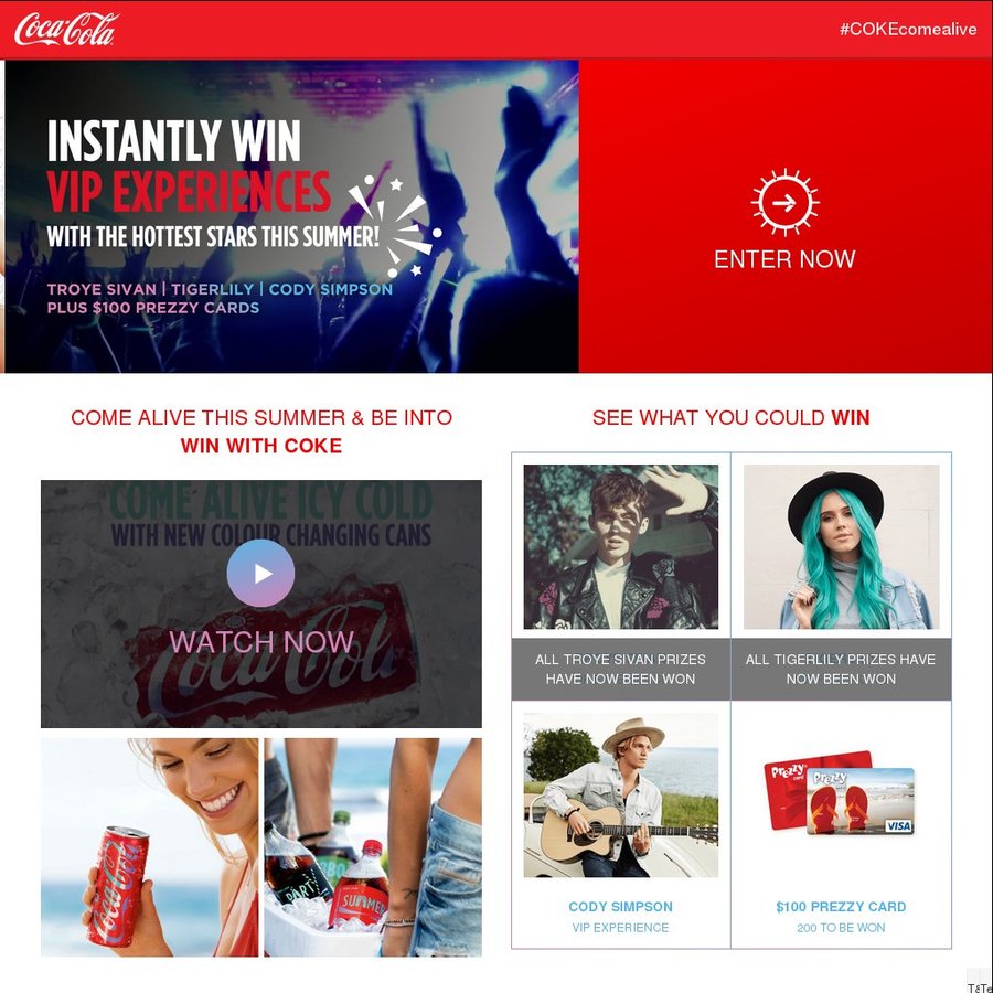 Win $100 Prezzy cards, Cody Simpson VIP Experience with Coca Cola - # ...