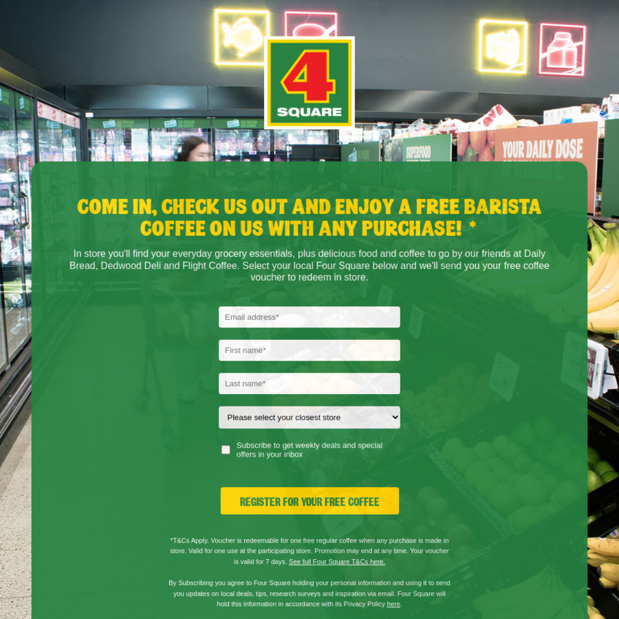 Free Regular Coffee with Any Purchase @ Four Square (Auckland Stores ...