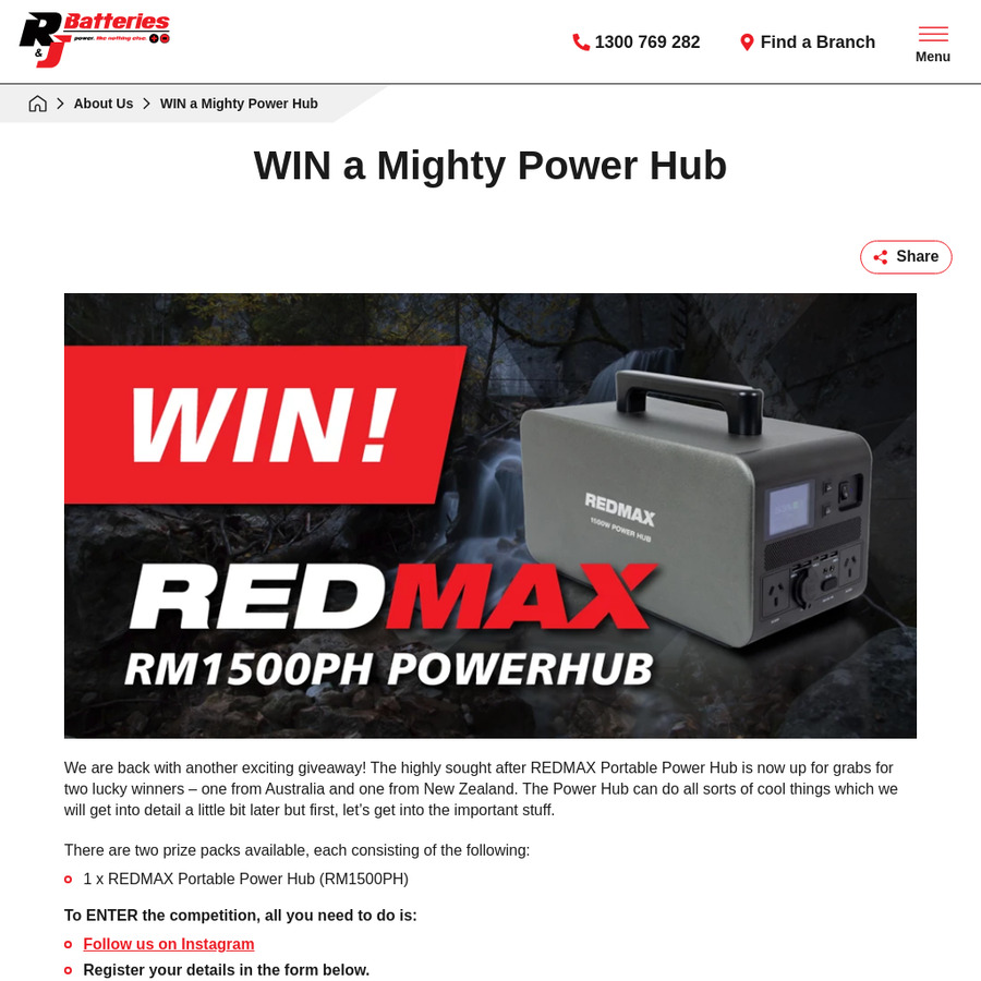 Win 1 of 2 Redmax Portable Power Hub (RM1500PH) from R&J Batteries ...