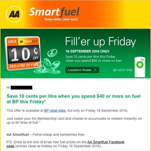 10c off Per Litre @ BP with AA Smartfuel ($40 Min Spend) - ChoiceCheapies