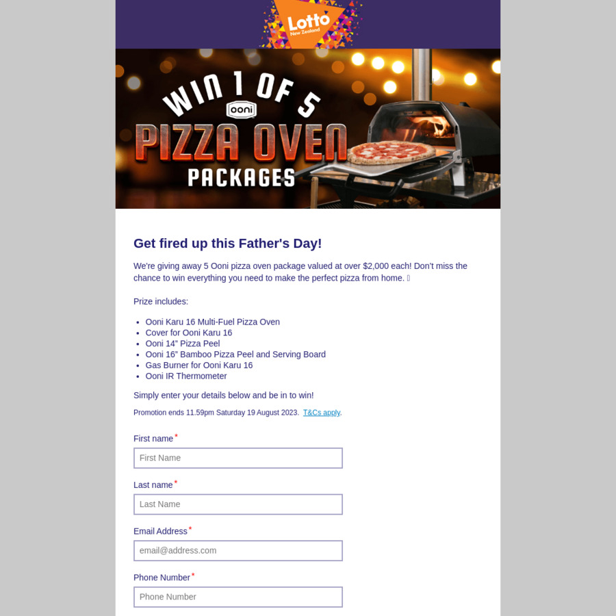 Win 1 of 5 Pizza Oven Packages worth $2000 each @ Lotto ...