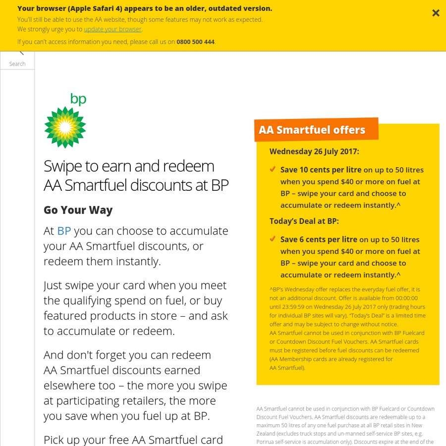 Save 10c/Litre on Fuel at BP (Min Spend $40) @ AA Smartfuel (Wed 26/7 ...