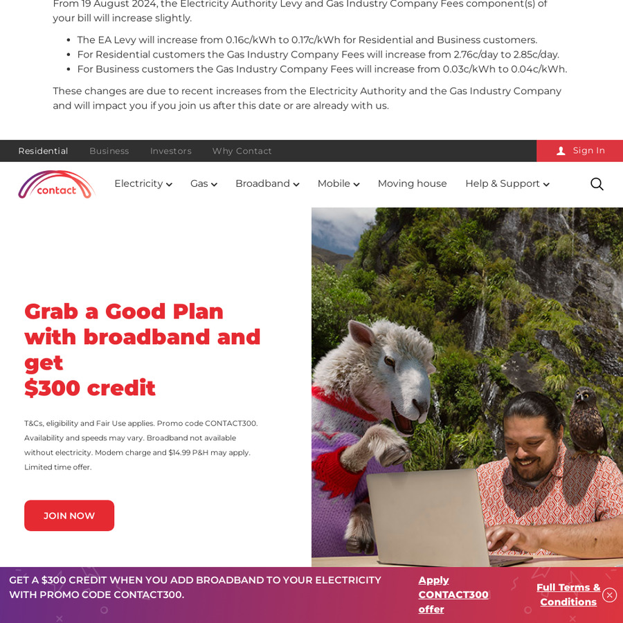 Add Broadband to Your Contact Electricity Plan and Get $300 Credit (New ...