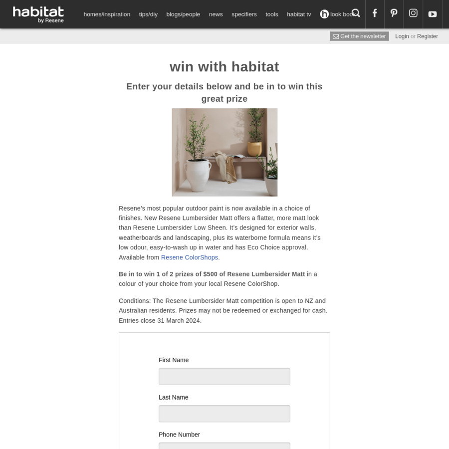 Win 1 of 2 prizes of $500 of Resene Lumbersider Matt (Outdoor Paint ...
