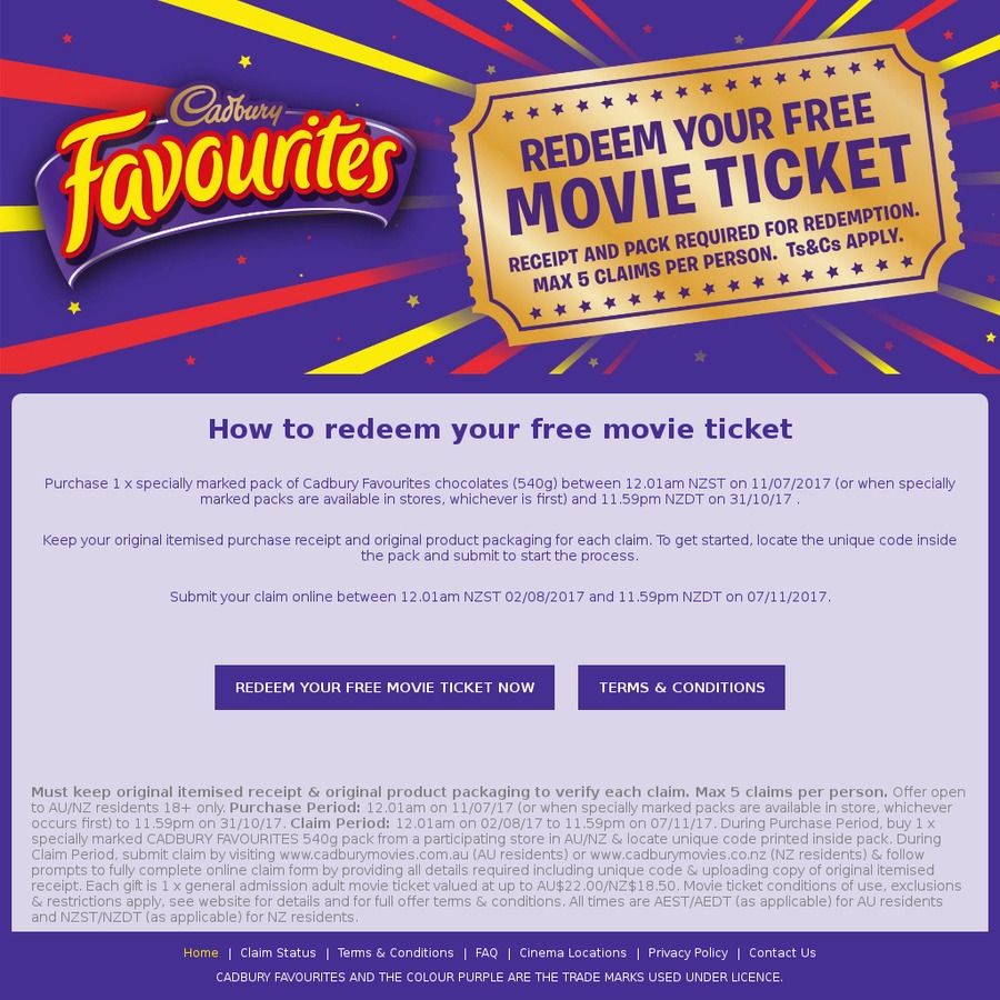 Buy Cadbury Favourites 540g and Redeem a Free Movie Ticket - ChoiceCheapies