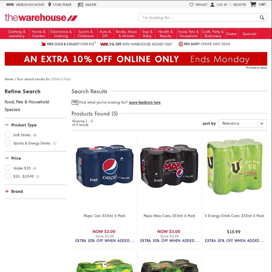 Pepsi Range Cans - 355mL 6 Pack - $2.70 Delivered @The Warehouse ...