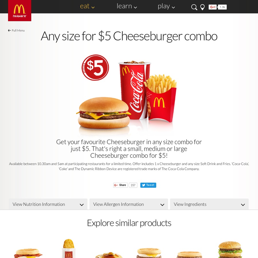 Any Size Cheeseburger Combo - $5 @ McDonald's - ChoiceCheapies