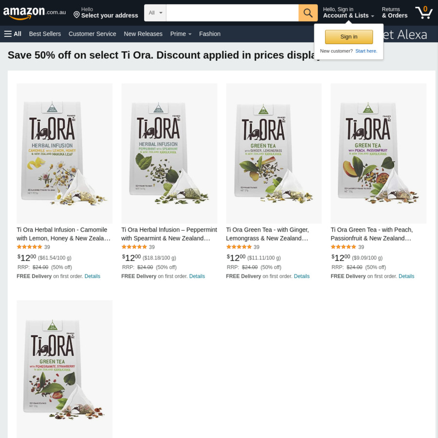 Ti Ora Green Tea, 4 packs of 15 Pyramid Bags (60 total), ~AU$10.80 ...