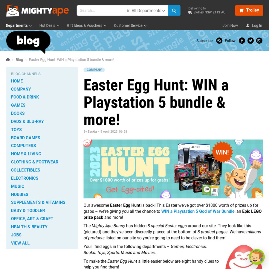 Easter Egg Hunt: Win a Playstation 5 Bundle & More @ Mighty Ape - ChoiceCheapies Competitions