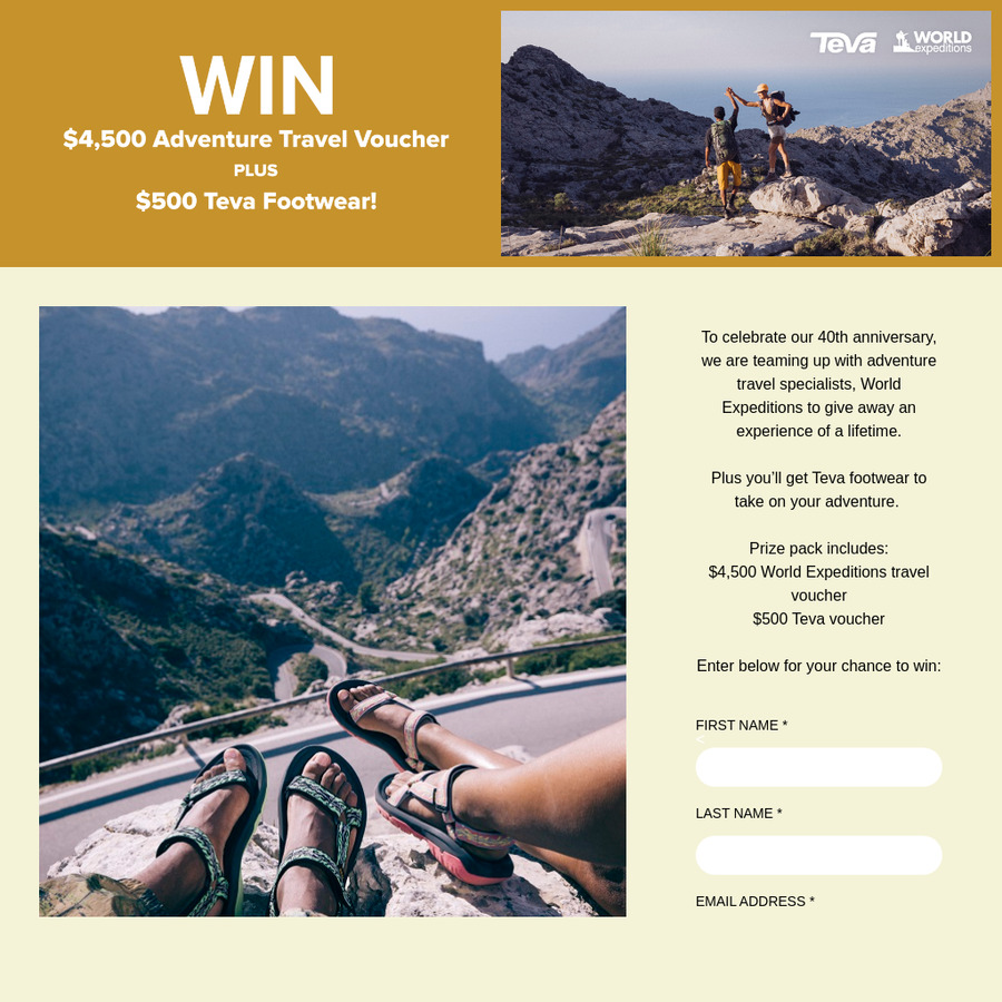 Win a $4,500 World Expeditions Travel Voucher + a $500 Teva Voucher ...