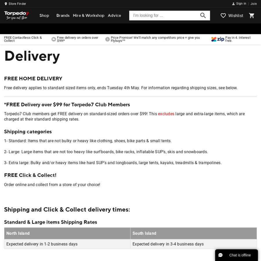 Free delivery (Standard Sized Items) @ Torpedo 7 - ChoiceCheapies