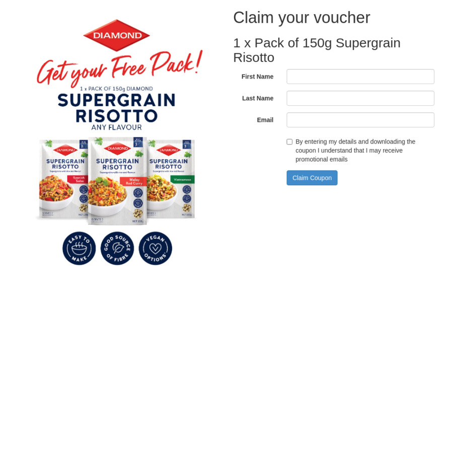 Free Packet of Diamond Supergrain Risotto 150g (Any Flavour, Coupon ...