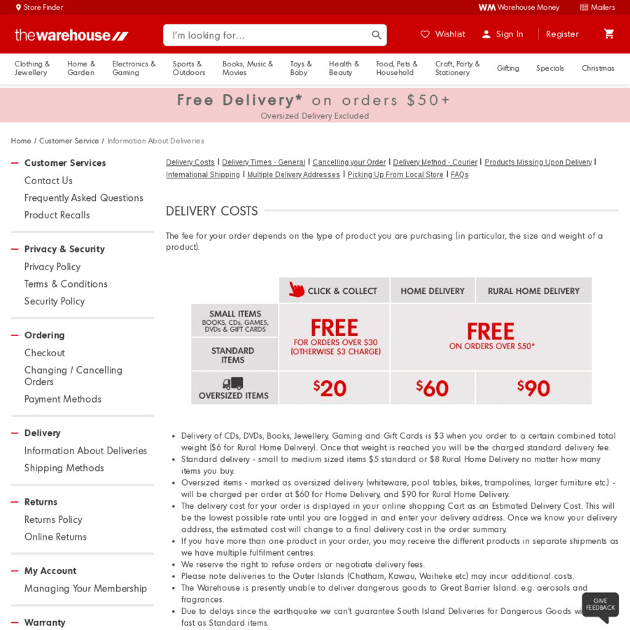 Free Delivery (Orders over $50) @ The Warehouse - ChoiceCheapies