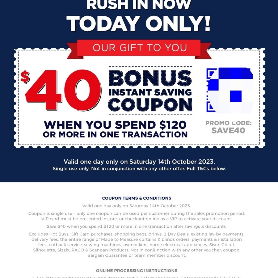 $40 off $120 Minimum Spend (Exclusions Apply, Free VIP Membership ...